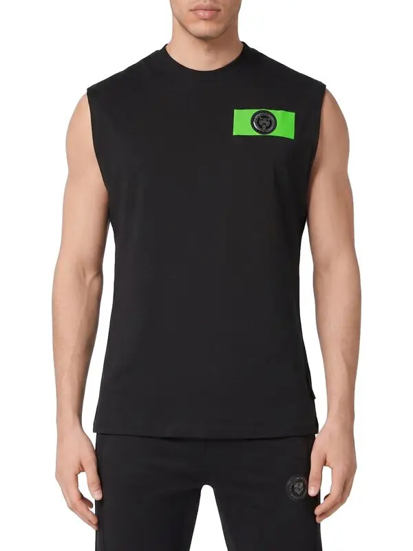 PLEIN SPORT Slim Fit Cotton Tank Top With Hexagon Logo - Black