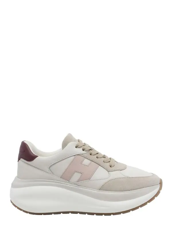 Hogan Maxi I Active Leather And Suede Trainers With H Logo And Chunky Sole - Beige