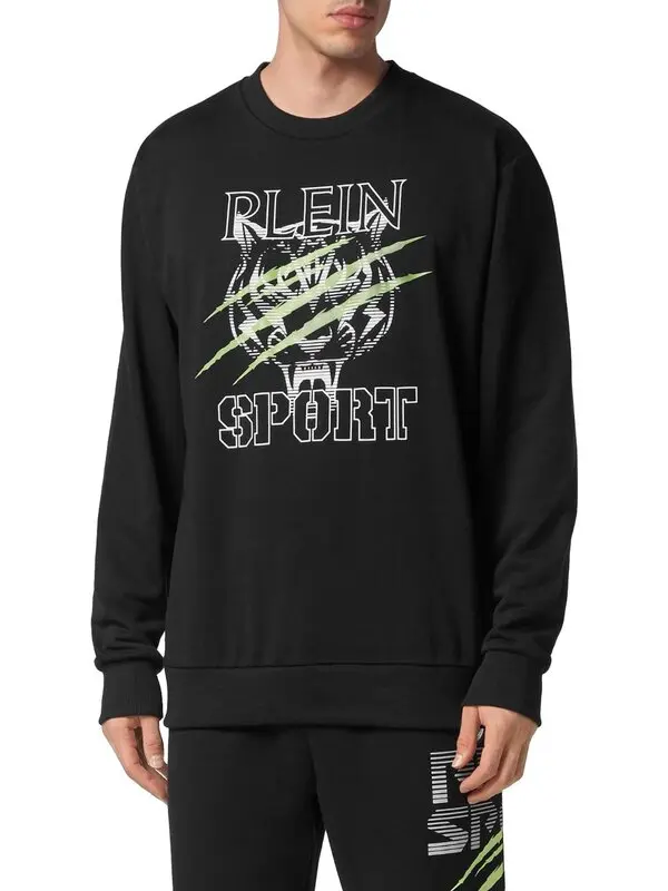PLEIN SPORT Cotton Crewneck Sweatshirt With Graphic Print - Black