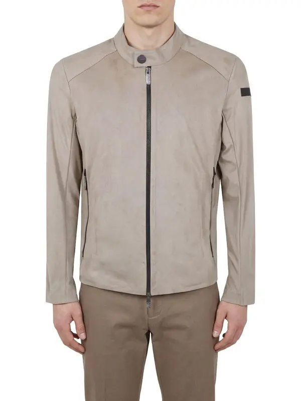 RRD Sueded Faux Leather Biker Jacket With High Collar - Brown