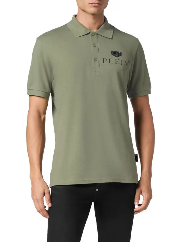 Philipp Plein Short-sleeve Stretch Cotton Polo Shirt With Metal Logo - Green