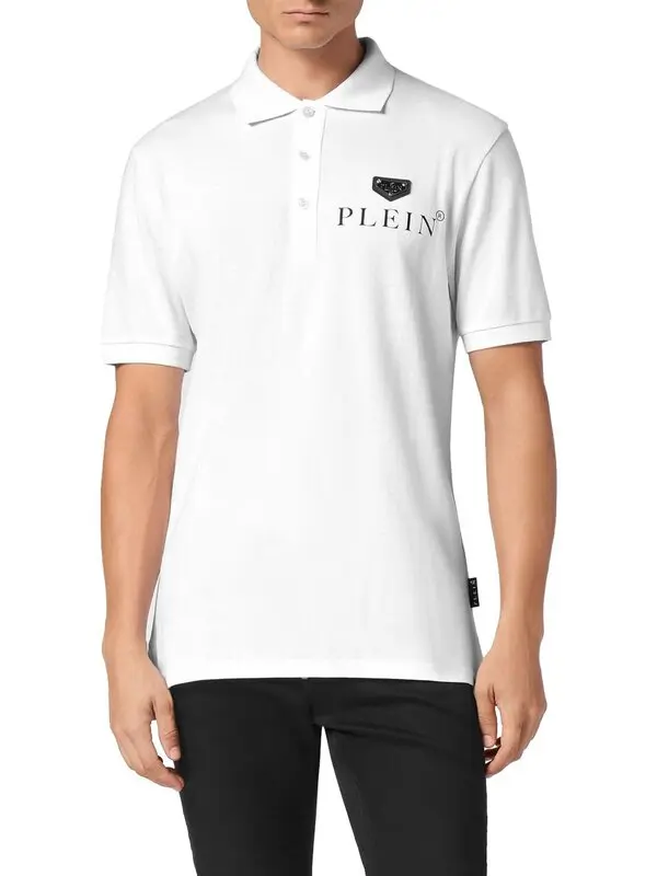 Philipp Plein Short-sleeve Stretch Cotton Polo Shirt With Metal Logo - White