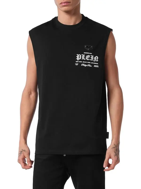 Philipp Plein Cotton Tank Top With Contrast Front Logo - Black