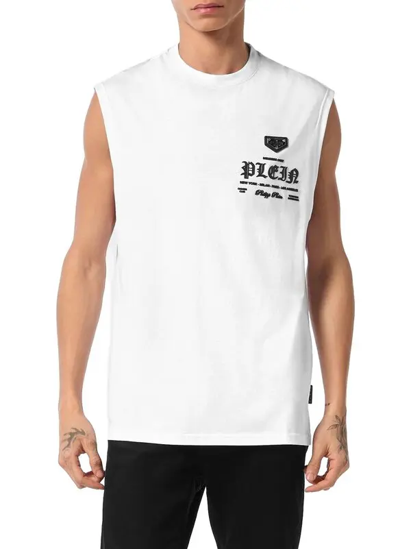 Philipp Plein Cotton Tank Top With Contrast Front Logo - White