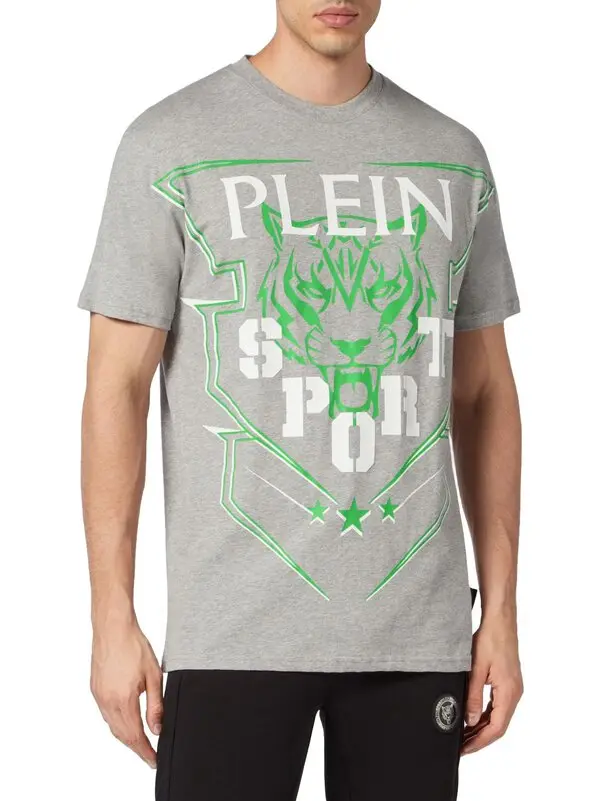 PLEIN SPORT Slim Fit Cotton T-shirt With Printed Logo On The Chest - Grey