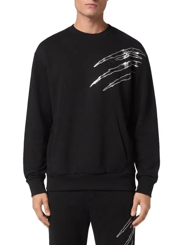 PLEIN SPORT Cotton Crewneck Sweatshirt With Contrast Logo Detailing - Black 1