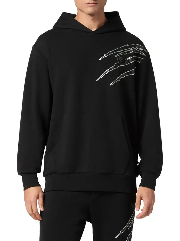 PLEIN SPORT Cotton Hoodie With Graphic Print And Hexagon Logo - Black 1