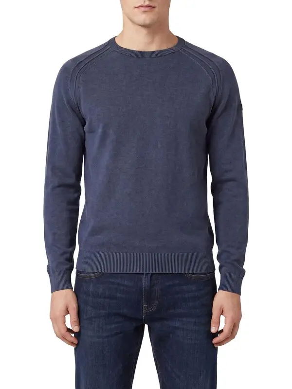 RRD Long-sleeve Crewneck Jumper In Pure Cotton With Ribbed Trims - Blue 1