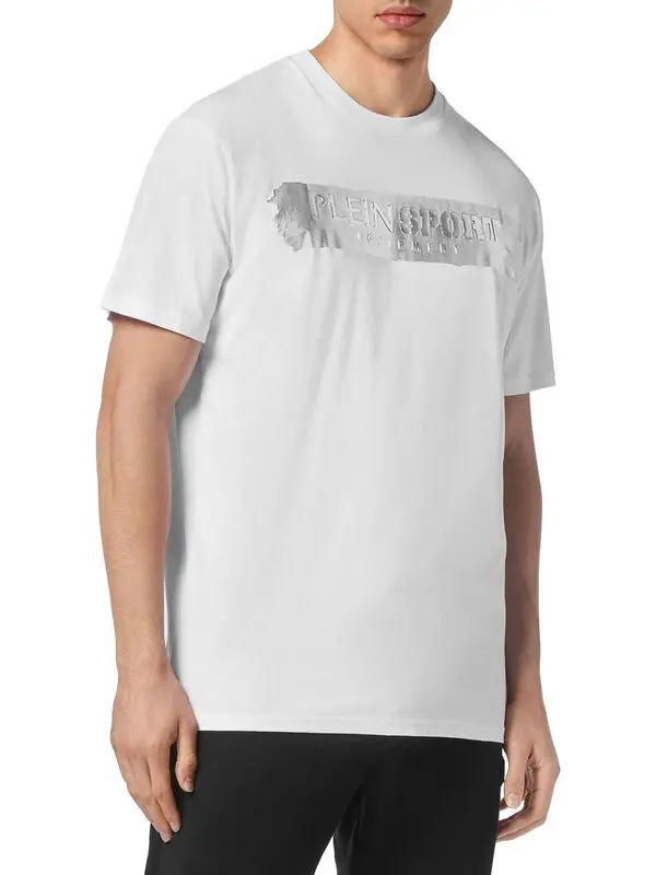 PLEIN SPORT Cotton Crew Neck T-shirt With Contrast Laminated Logo - White