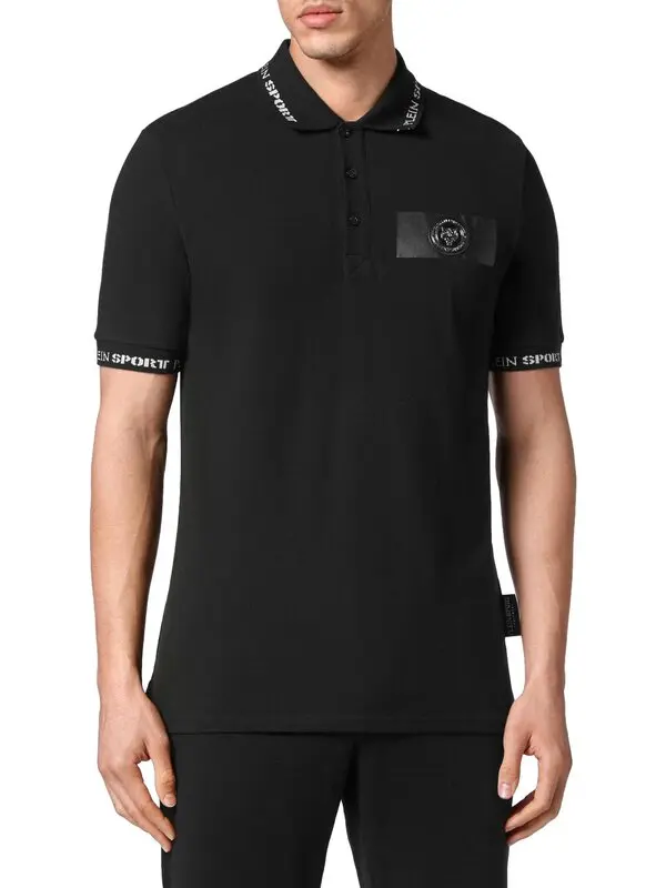 PLEIN SPORT Slim Fit Cotton Polo Shirt With Contrast Hexagon Logo - White
