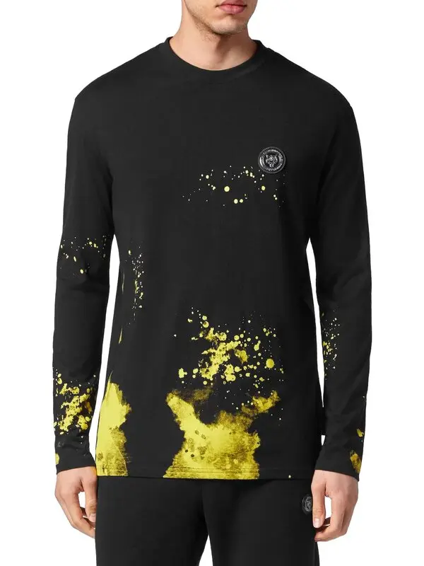 PLEIN SPORT Long-sleeve Cotton T-shirt With Abstract Graphic Print - Black