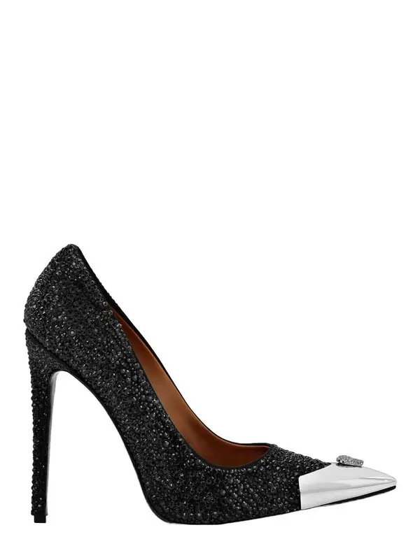 Philipp Plein Crystal Embellished Leather Pumps With Skull Detail - Black