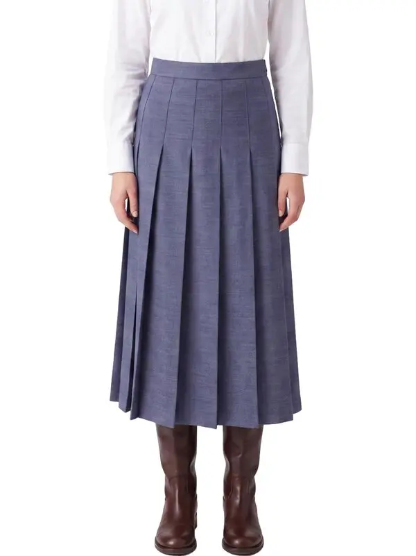 RÓHE High-waisted Pleated Midi Skirt In Wool Blend - Grey 1