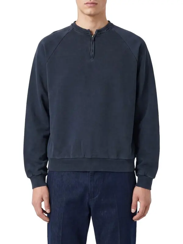 TONYWACK Cotton Half-zip Crewneck Sweatshirt With Dropped Shoulders - Black