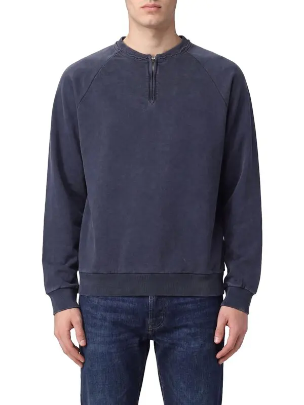 TONYWACK Cotton Half-zip Crewneck Sweatshirt With Dropped Shoulders - Navy
