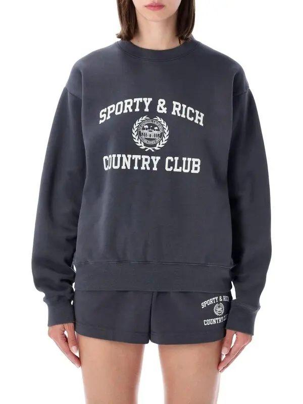 SPORTY & RICH Country Club Crewneck Sweatshirt - Charcoal