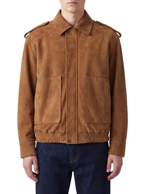 TONYWACK Suede Leather Shirt Jacket With Patch Pockets - Camel