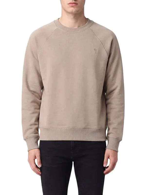 AMI Paris Crewneck Cotton Sweatshirt With Dropped Shoulders - Beige