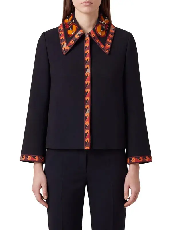 Emilio Pucci Short Cotton Jacket With Ethnic Trim - Black