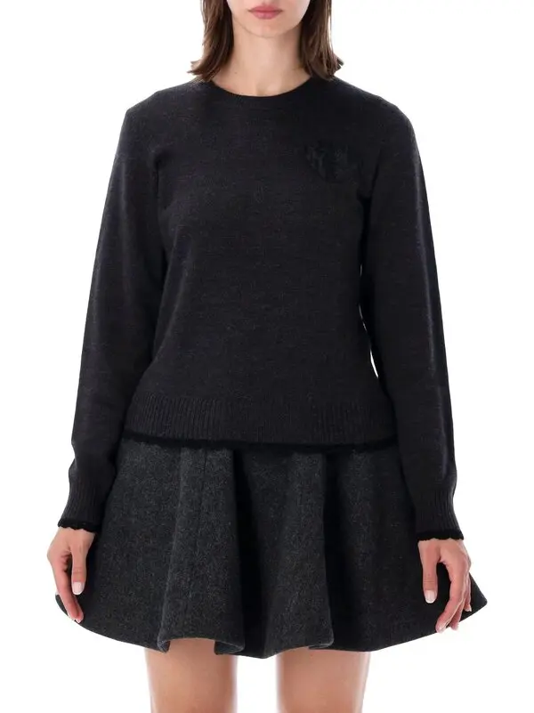 GANNI Crewneck Jumper In Wool And Organic Cotton With Dropped Shoulders - Grey