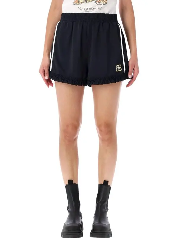 GANNI Shorts With Ruffle Hem - Black