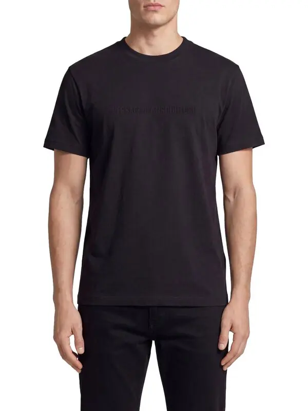 Versace Slim Fit Cotton T-shirt With Tone-on-tone Logo - Black