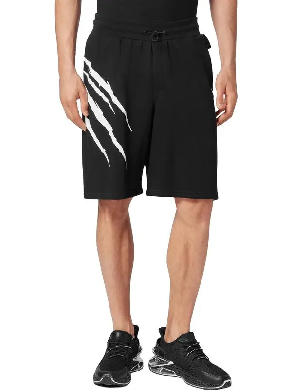 PLEIN SPORT Scratch Sports Jersey Shorts With Drawstring Waist - Black