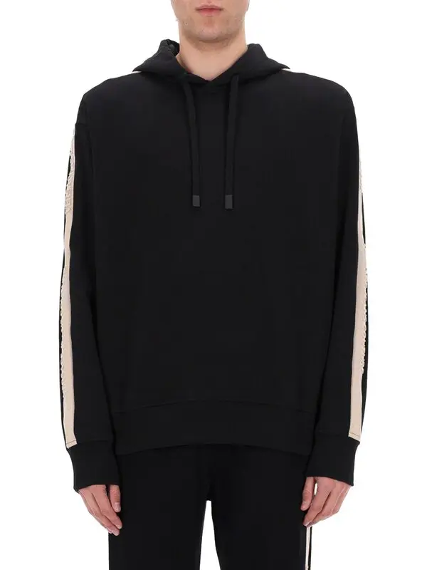 Versace Cotton Hoodie With Logo And Side Bands - Black