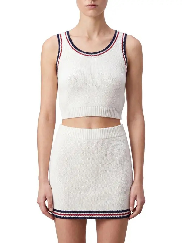 Brunello Cucinelli Sleeveless Cropped Cotton Knit Top With Contrast Trim - White