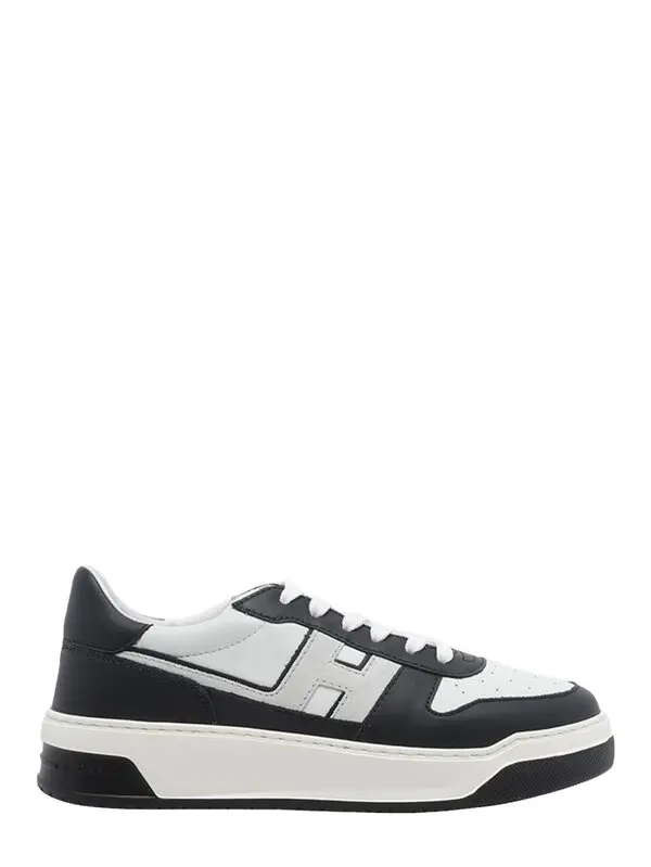 Hogan Two-tone Calfskin Leather Trainers With Contrast H Logo And Platform Sole - Black