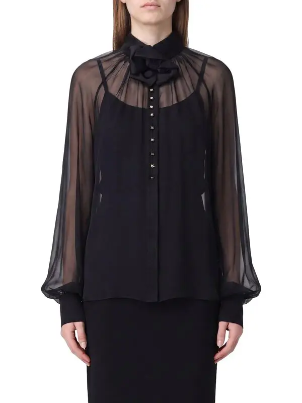 Dolce & Gabbana Sheer Blouse With Floral Neck Detail - Black