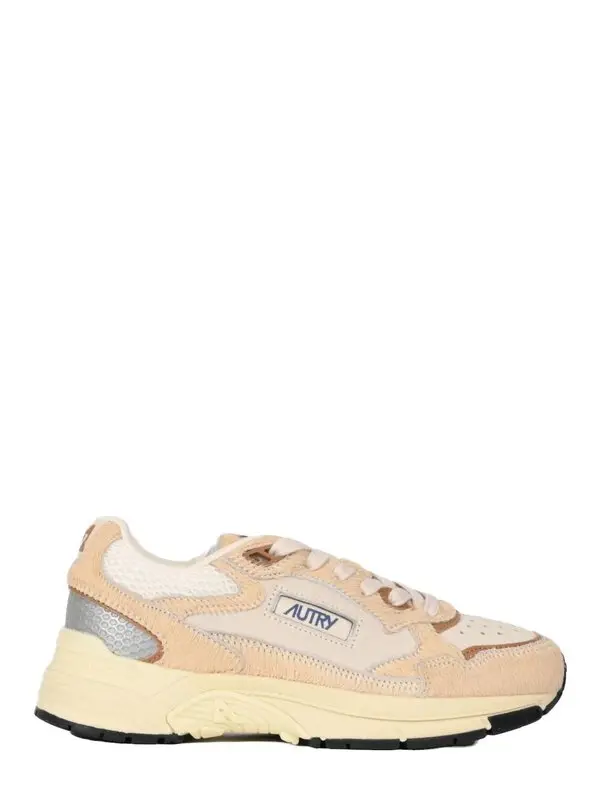 AUTRY Hyperway Low-top Leather And Mesh Sneakers With Serrated Sole - Ivory
