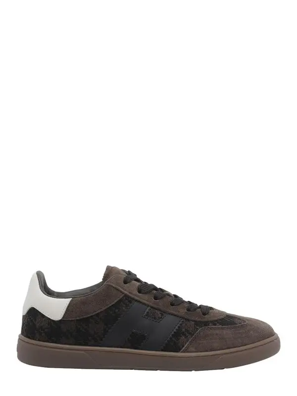 Hogan Leather And Jacquard Monogram Low-top Sneakers - Brown
