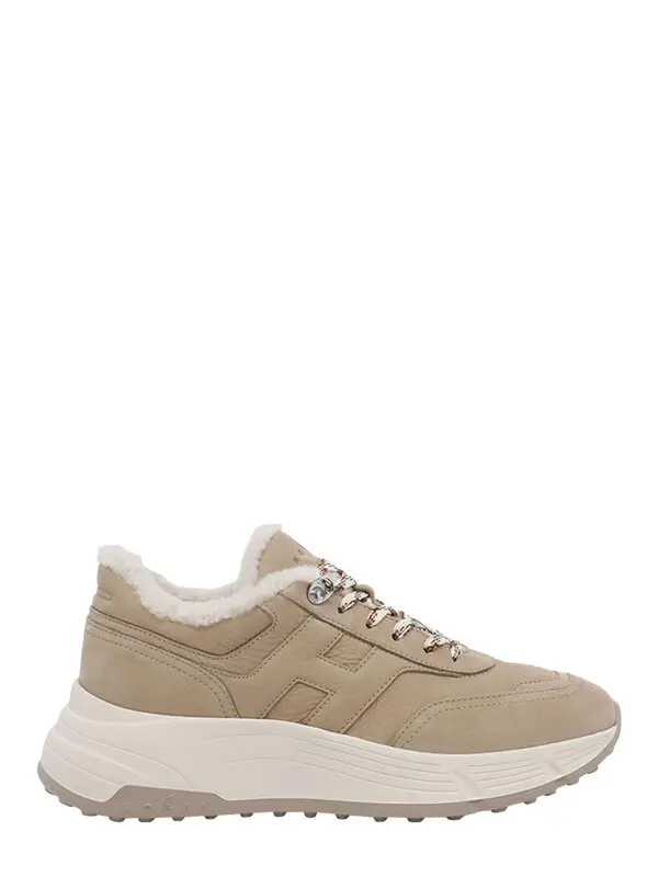 Hogan Hi-fi Nubuck Trainers With Shearling Lining And Chunky Sole - Beige