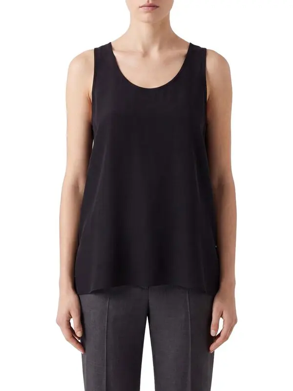 Brunello Cucinelli Sleeveless Pure Silk U-neck Top - Black