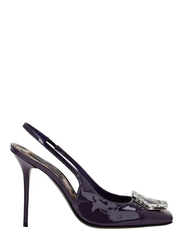 Philipp Plein Patent Leather Slingback Pumps With Jewel Buckle - Salmon