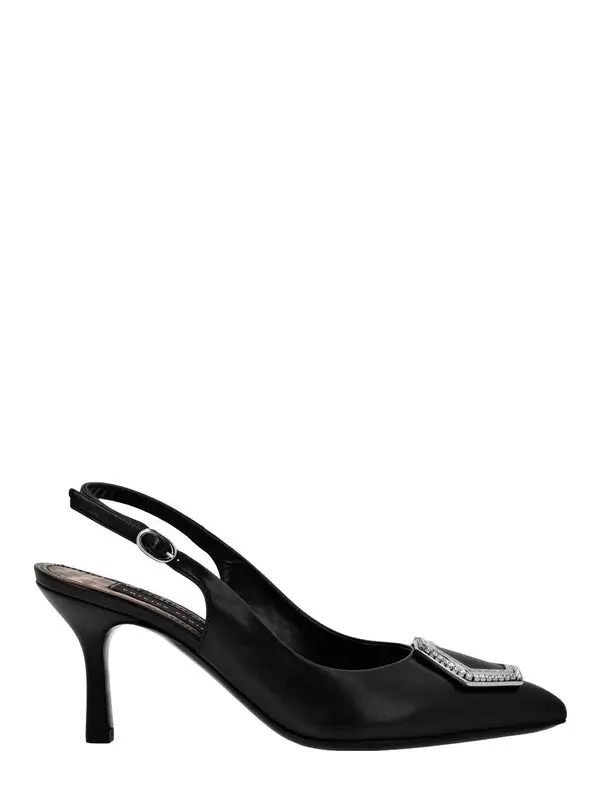 Philipp Plein Leather Slingback Pumps With Jewel Buckle - Black