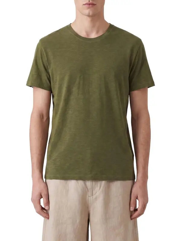 Closed Crew Neck Cotton T-shirt With A Straight Hem And Regular Shoulders - Green