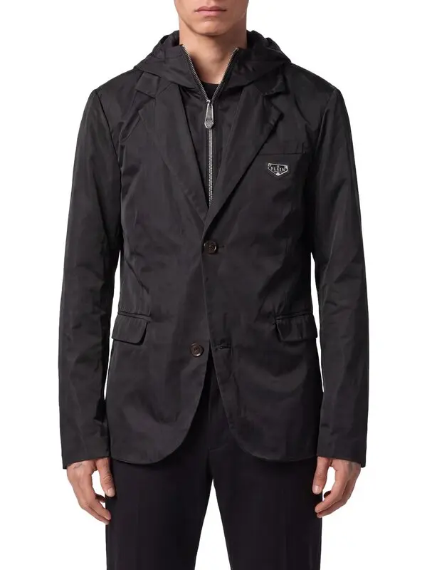 Philipp Plein Single-breasted Blazer With Hood And Peak Lapels - Black