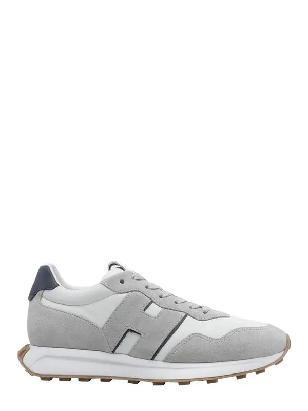 Hogan H601 Smooth And Suede Leather Trainers With Serrated Sole - Grey