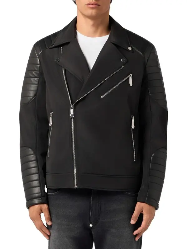 Philipp Plein Polyester Biker Jacket With Asymmetrical Zip Closure - Black