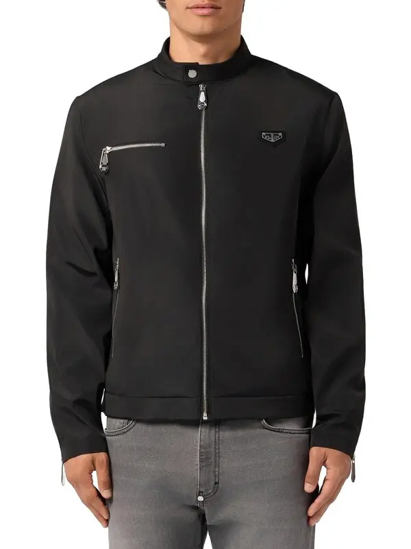 Philipp Plein High Neck Zip Up Nylon Biker Jacket - Black