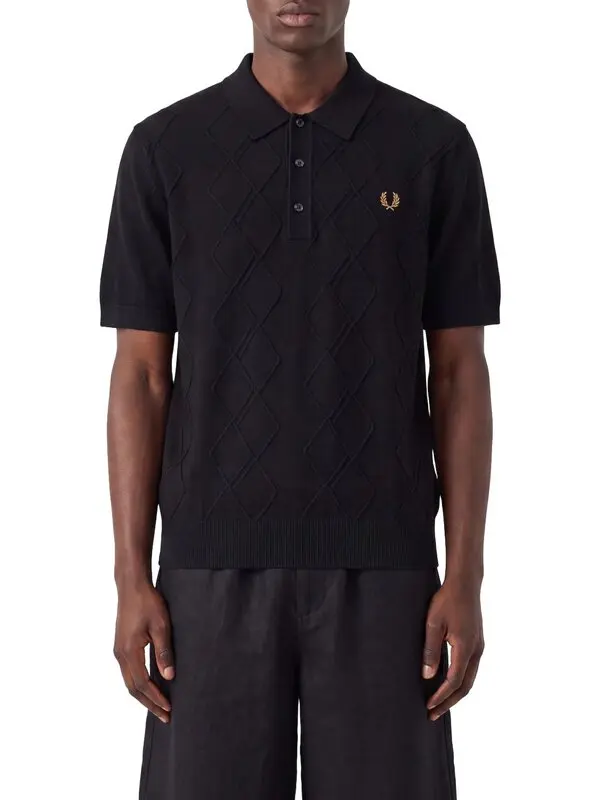 Fred Perry Short-sleeved Viscose Knit Polo Shirt With Embroidered Logo - Black