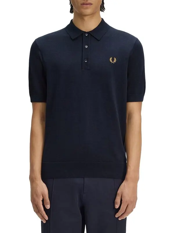 Fred Perry Knit Cotton Polo Shirt With Three-button Placket And Logo - Blue