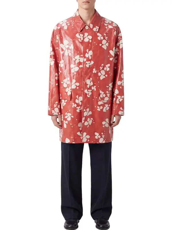 Dries Van Noten Abstract Print Waxed Cotton Shirt Jacket - Red