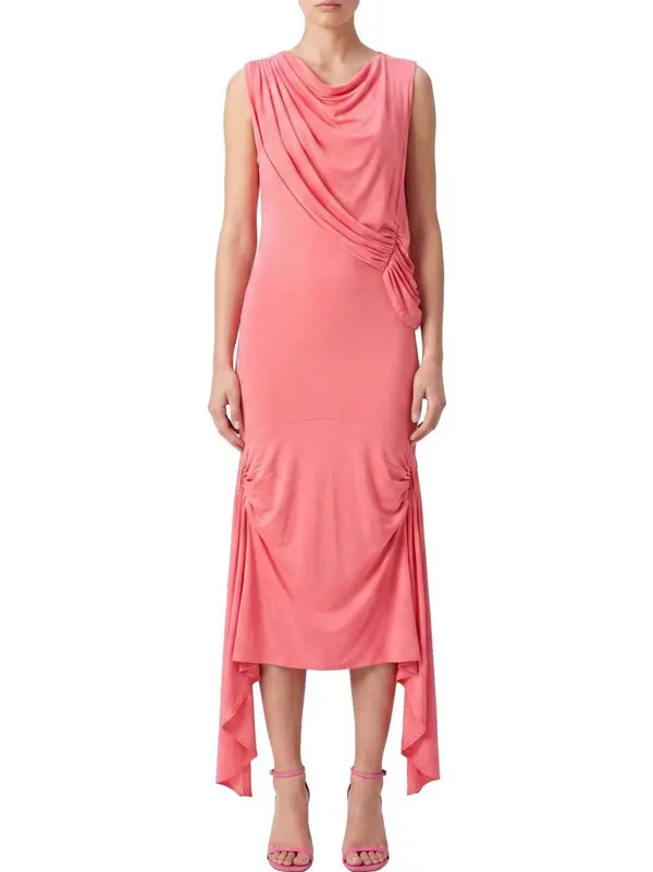 Gimaguas Asymmetrical Draped Off-the-shoulder Midi Dress - Pink