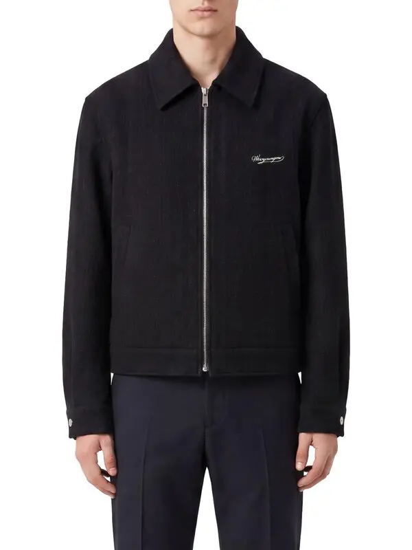WOOYOUNGMI Short Wool-blend Zip-up Coat With Contrast Logo - Black