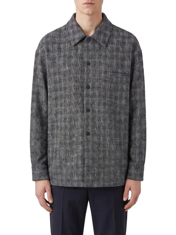 WOOYOUNGMI Tartan Pattern Single-breasted Short Coat In Wool And Silk - Grey