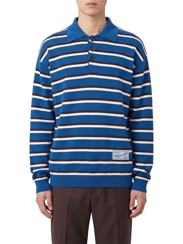 WOOYOUNGMI Long Sleeve Knit Polo Shirt - Striped