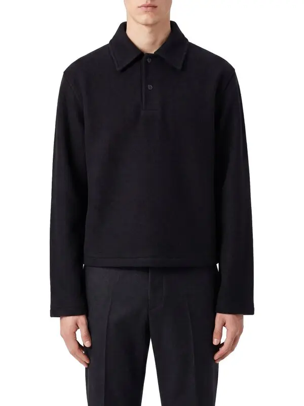 RIER Long-sleeved Wool Polo Shirt With Two-button Placket - Black